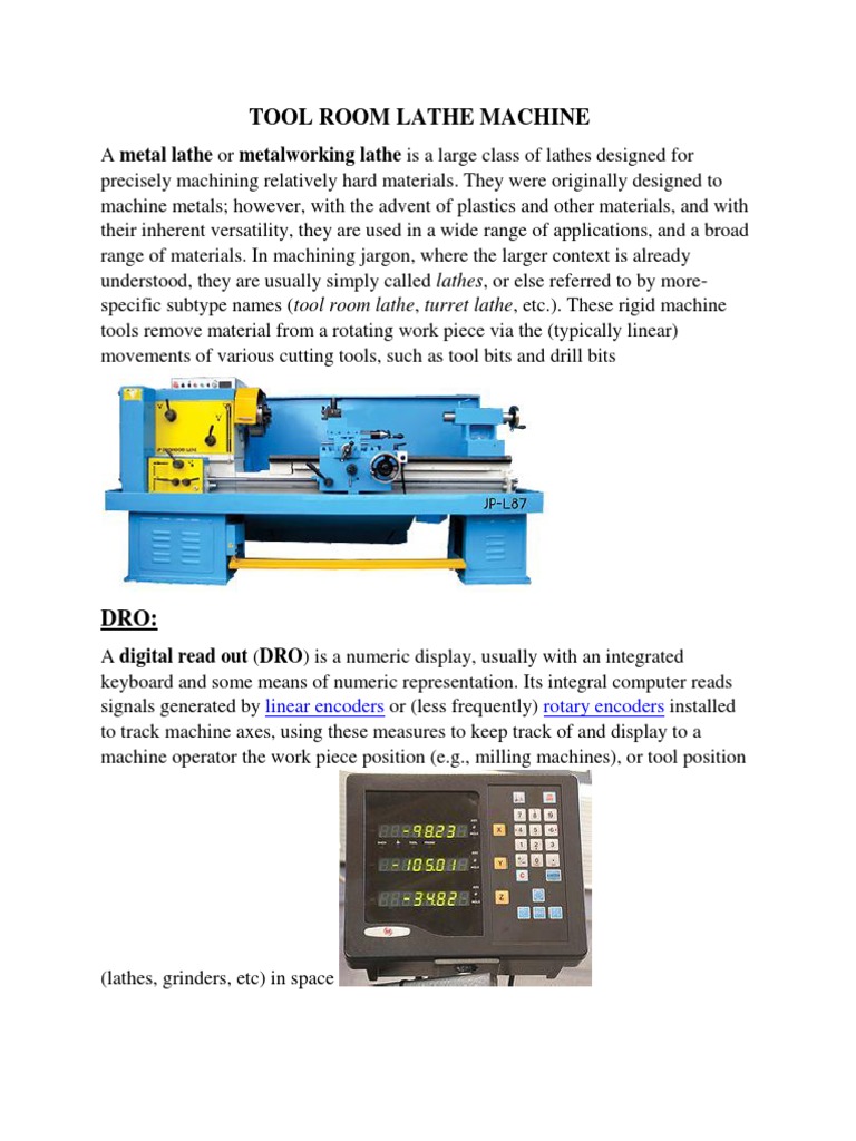 Tool Room Lathe Machine | PDF | Machining | Metalworking