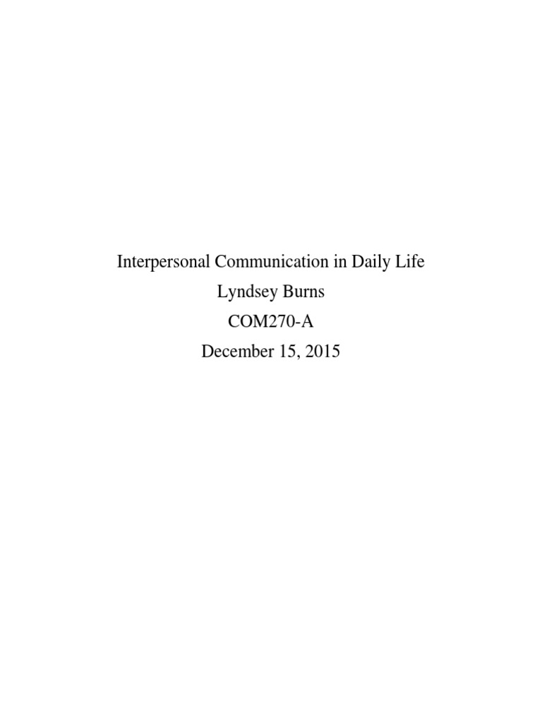 Final Paper | PDF | Interpersonal Communication | Interpersonal ...