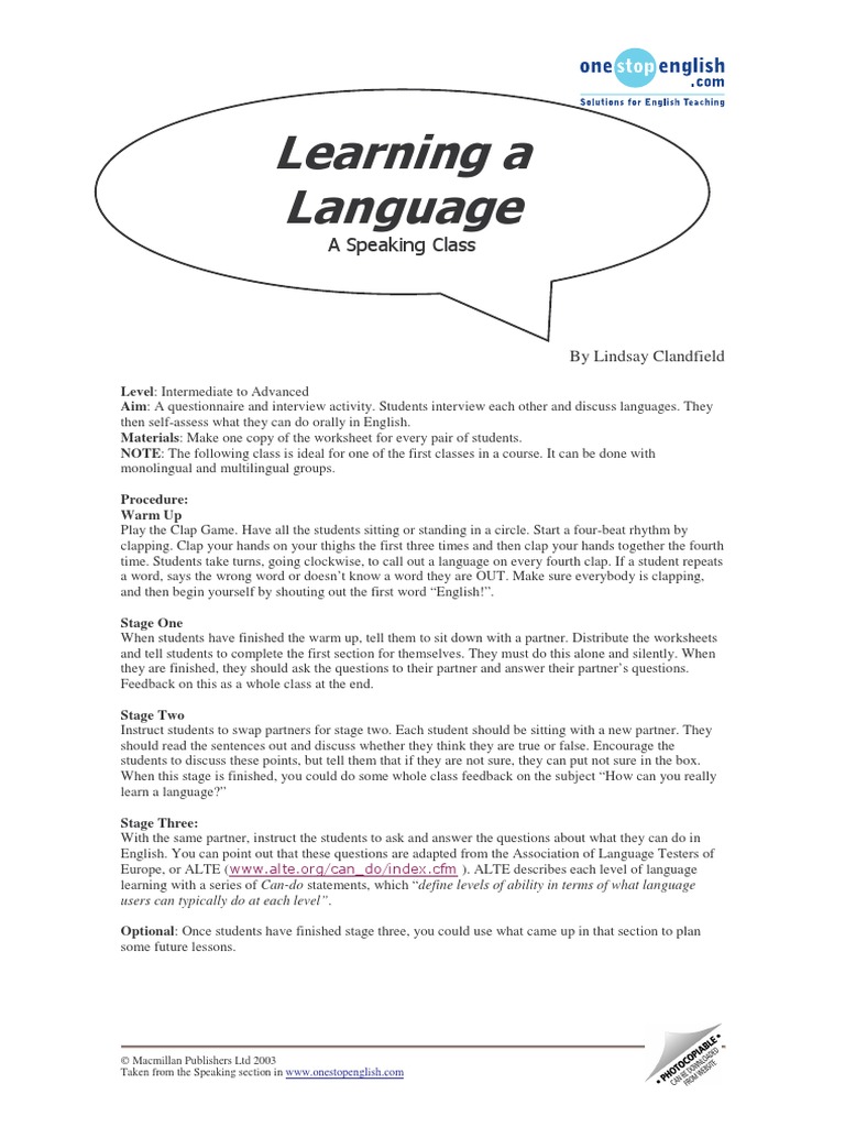 Learning A Language Lesson Plans | Download Free PDF | English Language ...
