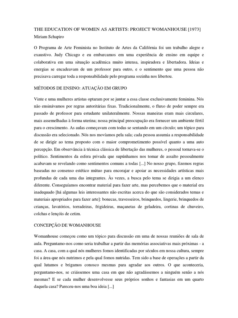 SCHAPIRO, Miriam - The Education of Woman As Artists - Project ...