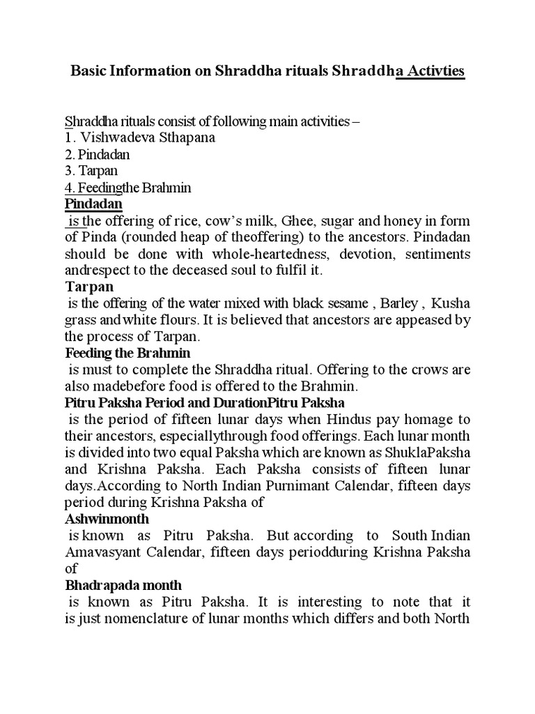 Shradh Basic Information On Shraddha Rituals and Ceremony | PDF ...