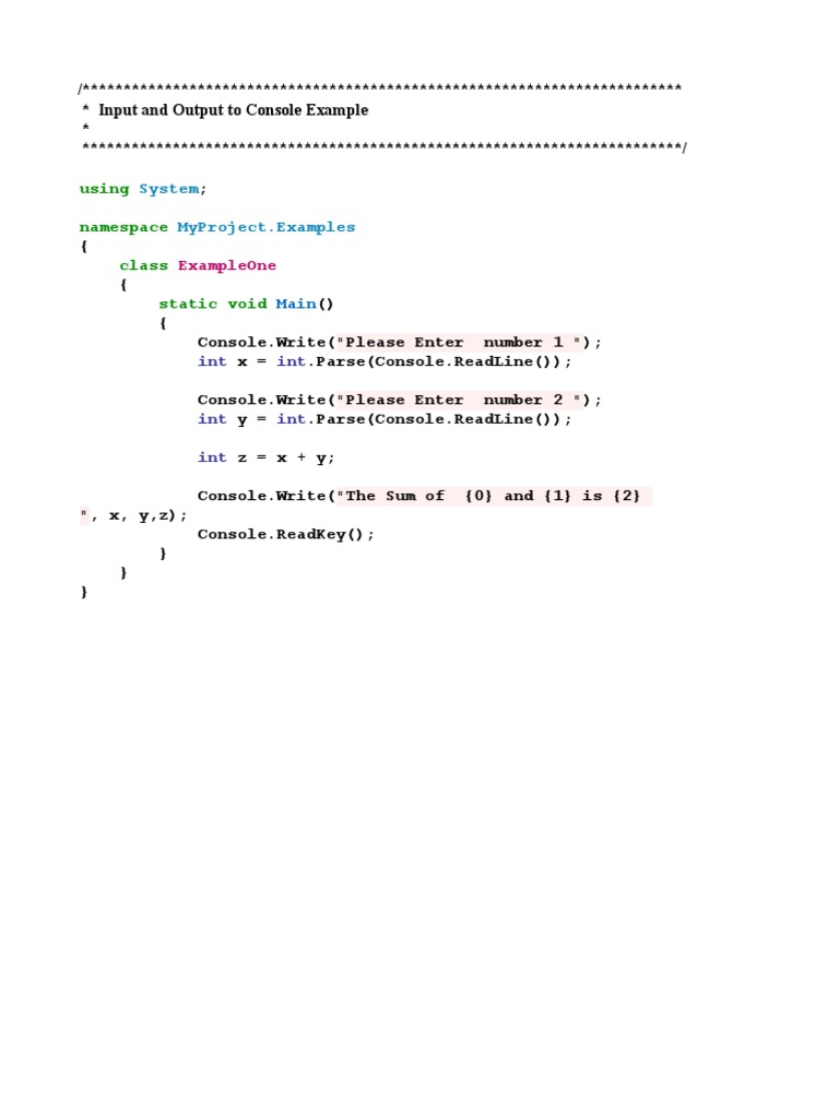 Console Input/Output Example in C# | PDF | Computers | Technology ...