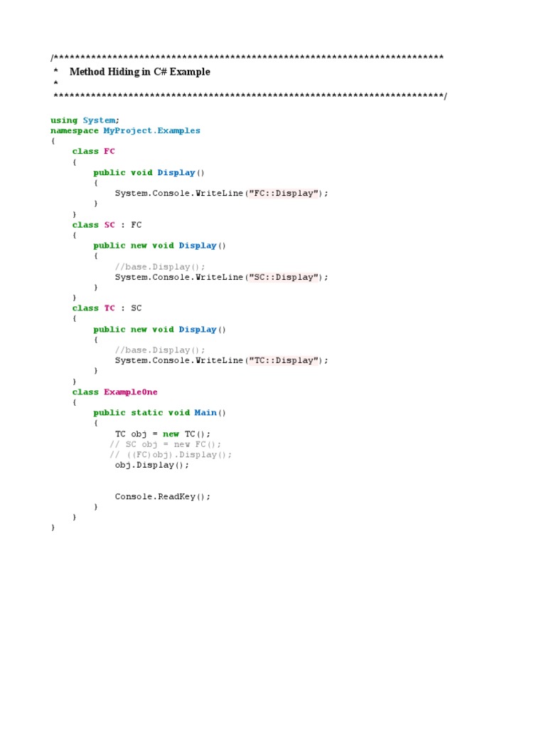 004 Method Hiding in C Example | PDF