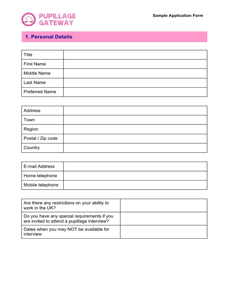 Sample Application Form Pupilage | PDF | Academia | Further Education