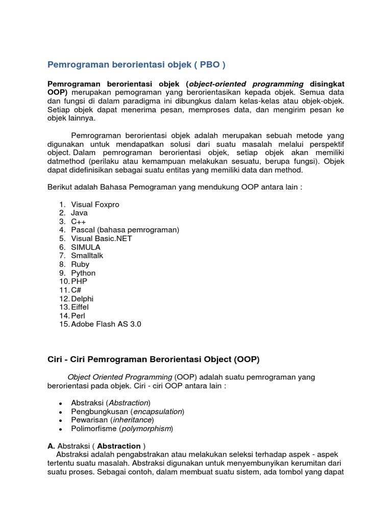 PBO (Pemrograman Berorientasi Objek) | PDF