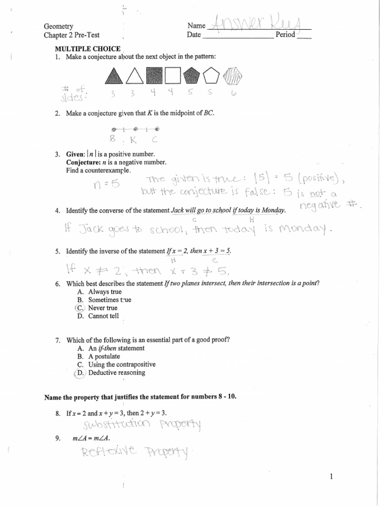 G CH 2 Pre-Test Answer Key | PDF