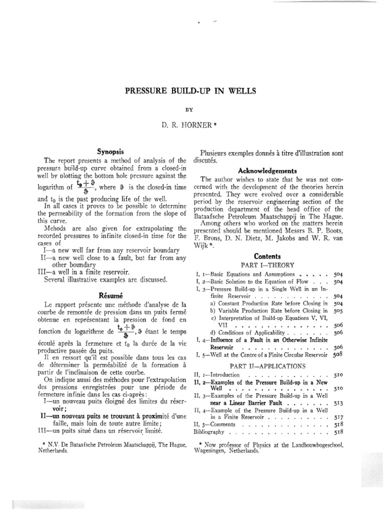Pressure Build-Up in Wells: Horner | PDF | Equations | Fluid Dynamics