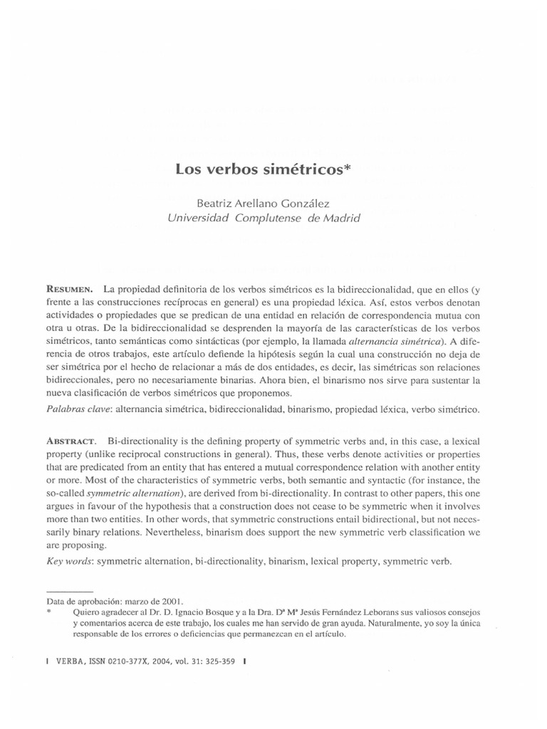 Arellano Gonzalez - Verbos Simétricos | PDF