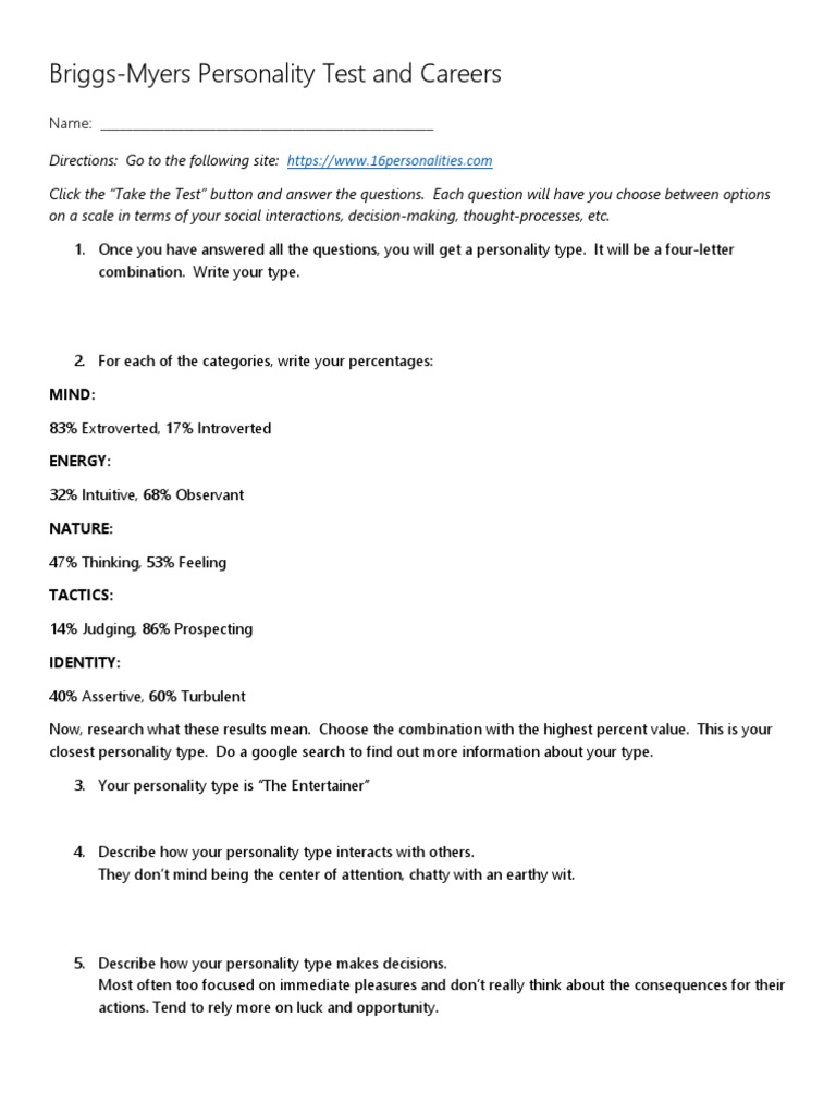 personality test assignment | Personality Type | Extraversion And ...