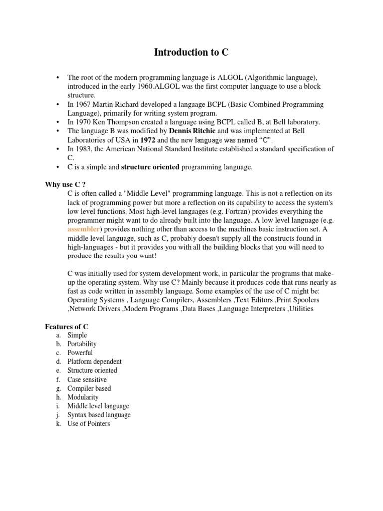 Introduction To C | PDF | C (Programming Language) | Integer (Computer Science)