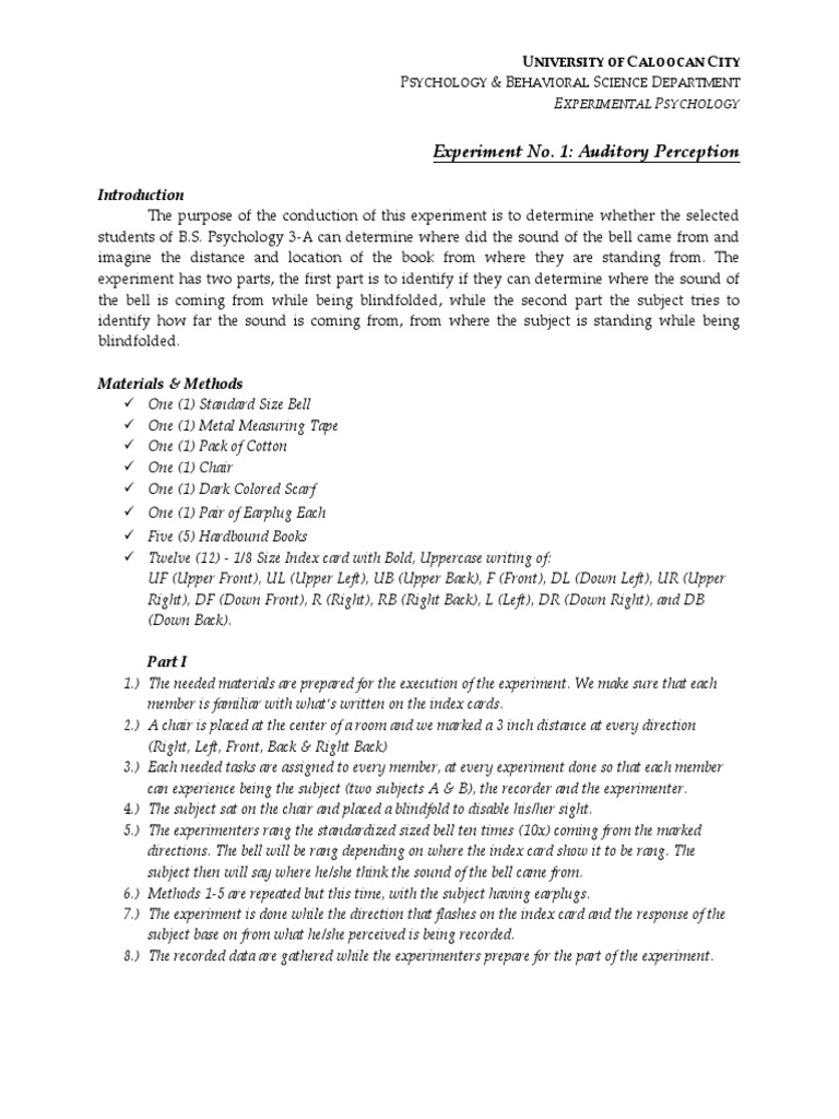 Castillo 1st Experiment Report | PDF | Experiment | Sound