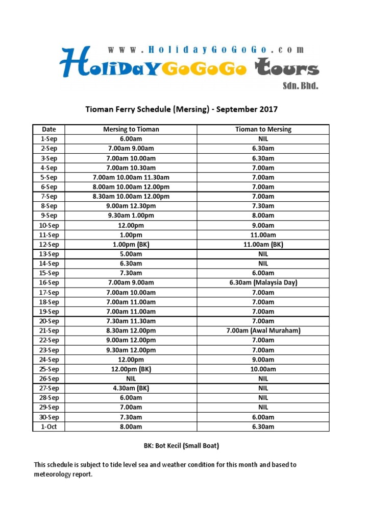 Tioman Ferry Schedule September 2017 | PDF | Business