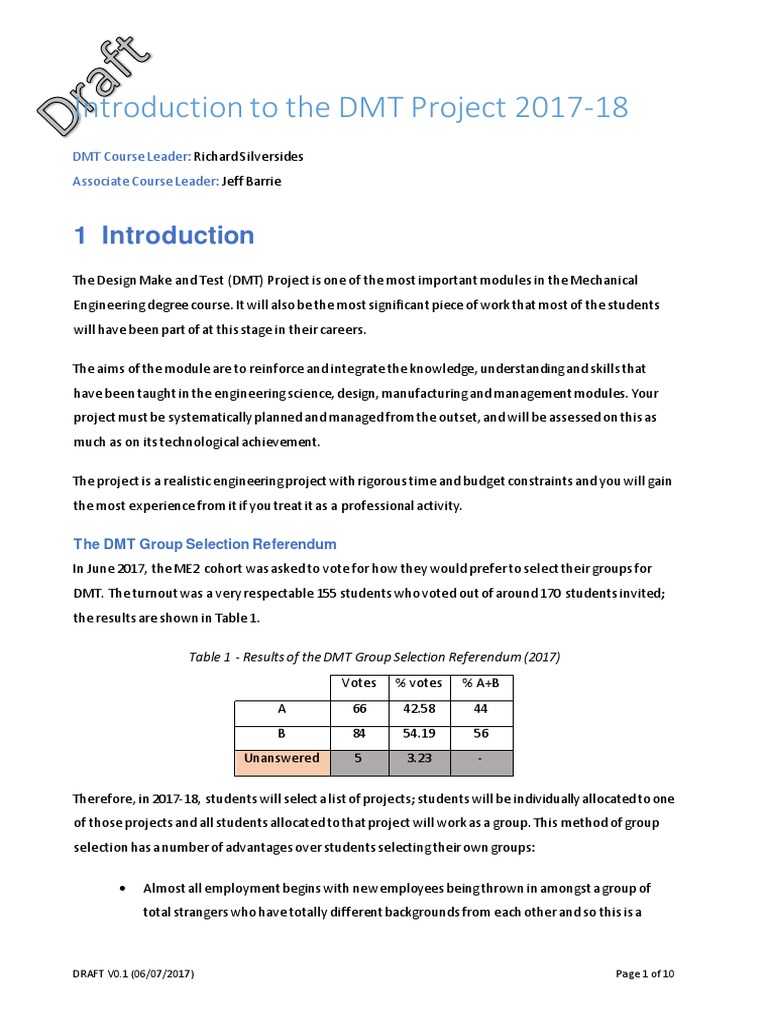 Introduction To The DMT Project 2017-18: DMT Course Leader: Associate Course Leader | PDF ...