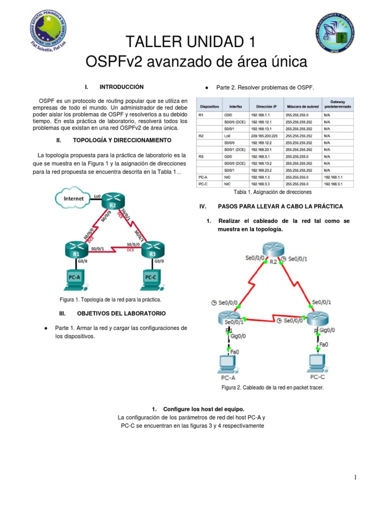 TALLERproblemas de OSPFv2 Avanzado de Area Unica | PDF | Enrutador (Computación) | Protocolos de ...