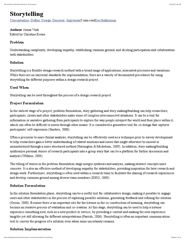 Storytelling - Design Research Techniques | PDF | Storytelling | Narrative