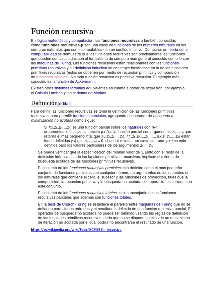 Función Recursiva | PDF | Teoría de la computación | Teoría de la ...