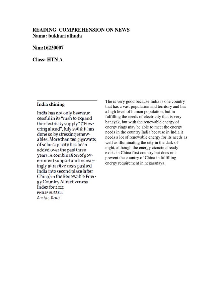 Reading Comprehension On News | PDF