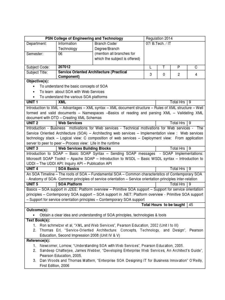 SOA Syllabus | Download Free PDF | Service Oriented Architecture | Xml