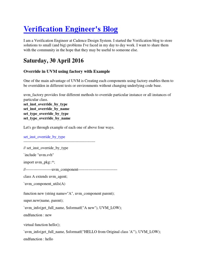 Override in UVM Using Factory With Example | PDF | Models Of Computation | Programming Paradigms