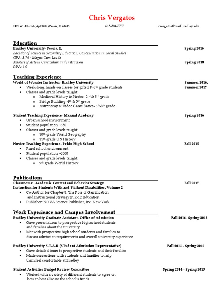 chris resume 2 | Grading (Education) | Students