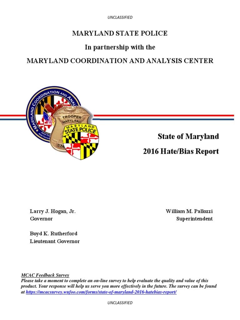 2016 Maryland Hate Bias Report | PDF | Hate Crimes | Justice