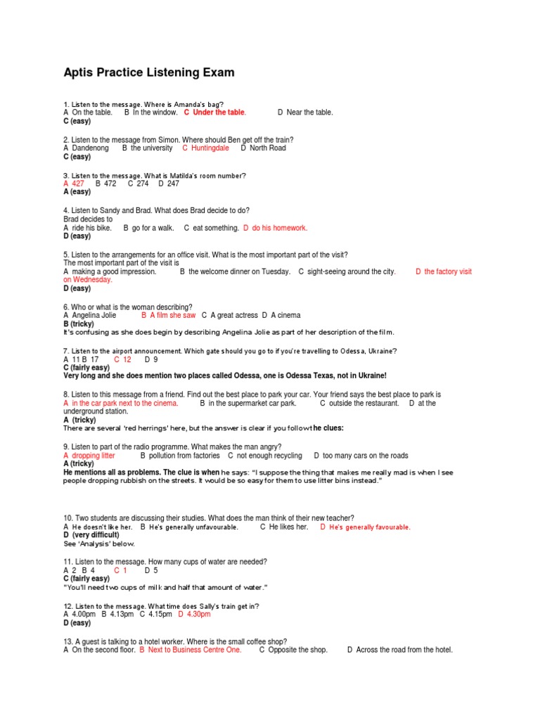 Aptis Practice Listening Exam | PDF