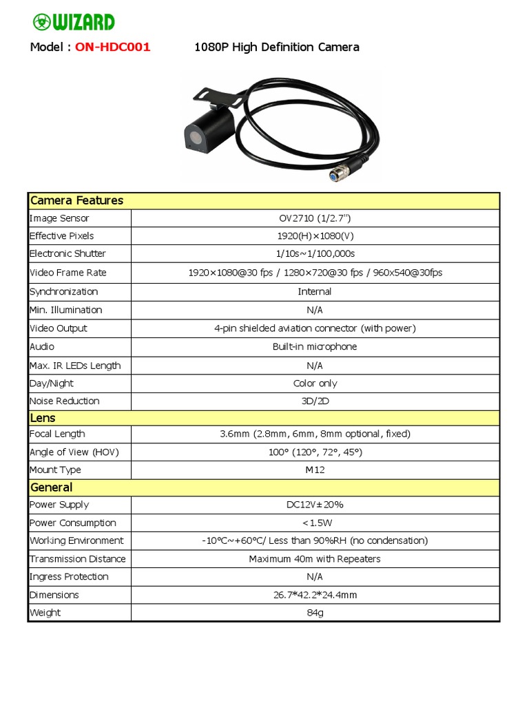 ON-HDC001: Model: 1080P High Definition Camera | PDF