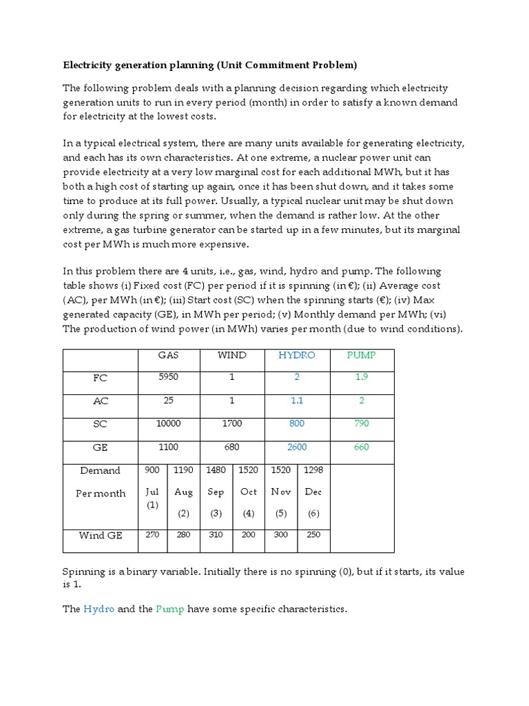 Electricity Generation Unit Planning | PDF | Wind Power | Hydroelectricity