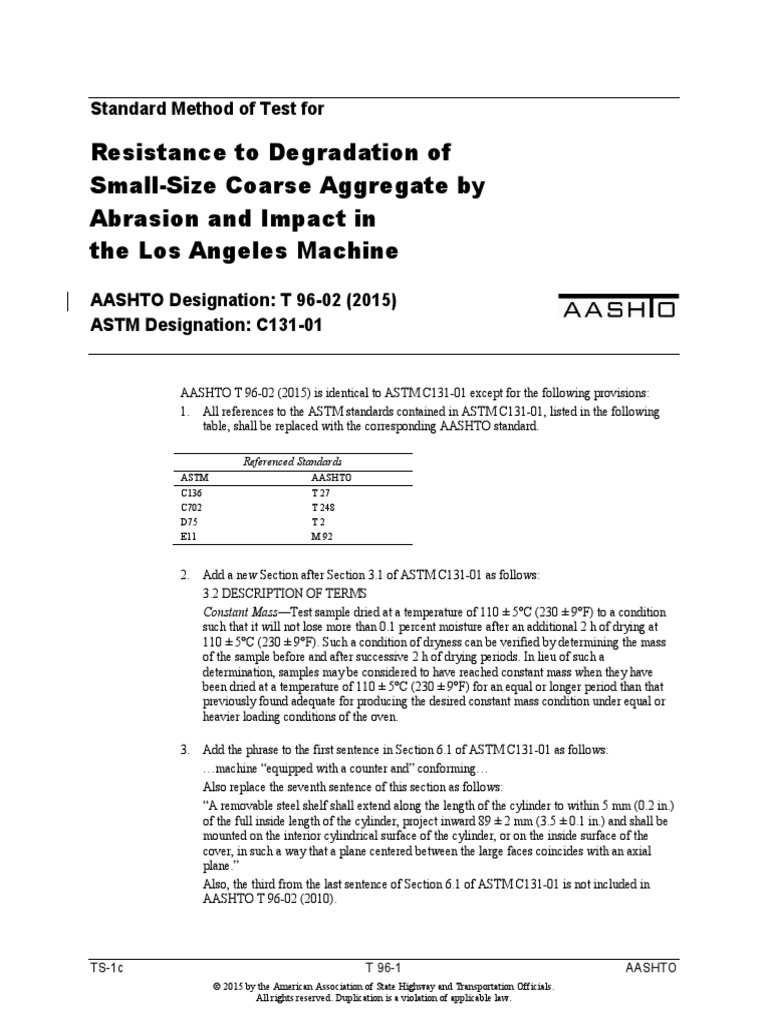 Aashto T-96 (2015) | Building Engineering | Mechanical Engineering