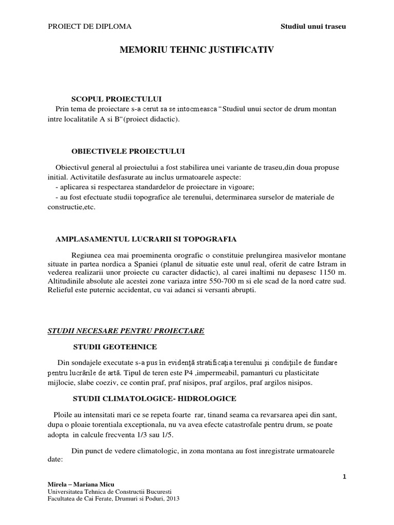 01.memoriu Tehnic Justificativ | PDF