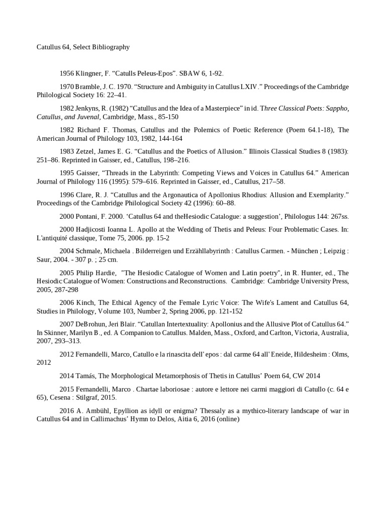 Catullus 64, Select Bibliography | PDF | Poetry