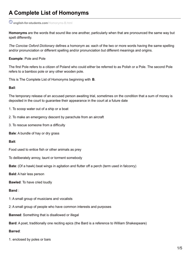 A Complete List of Homonyms | PDF | Nature