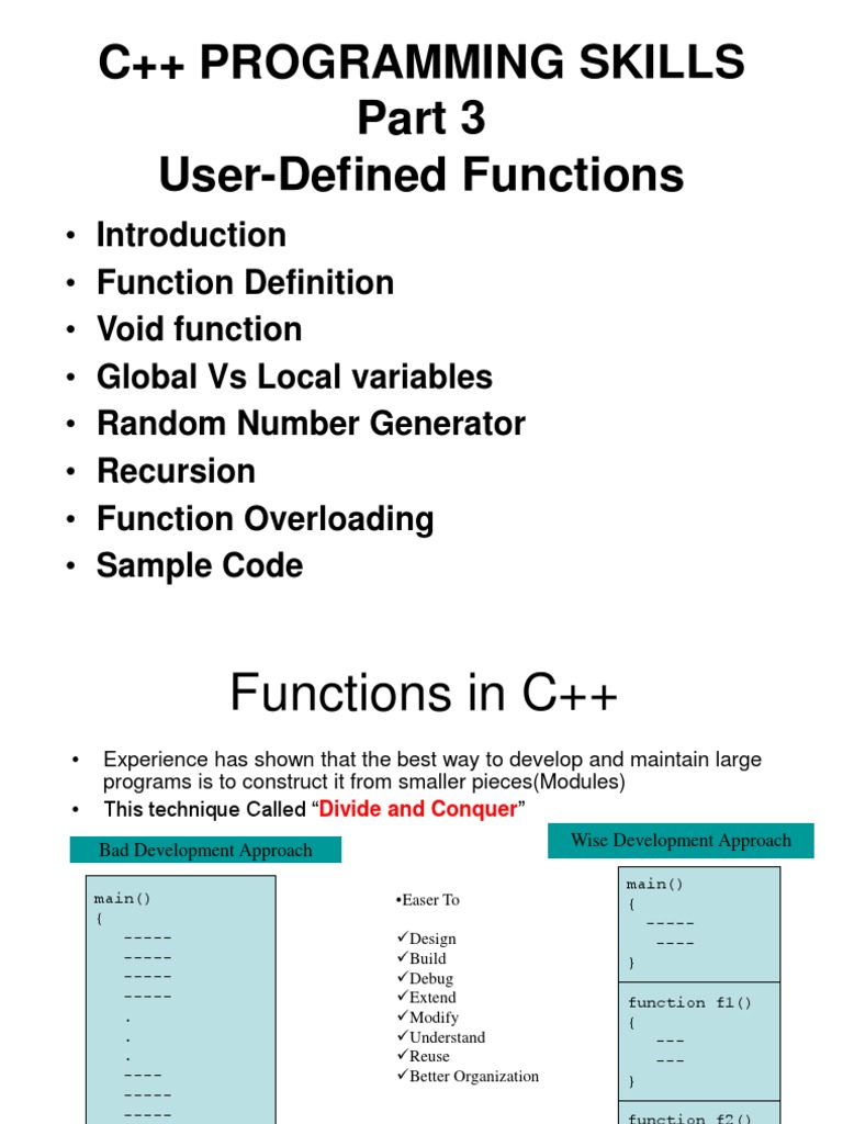 C Programming Skills User Defined Functions Pdf Subroutine