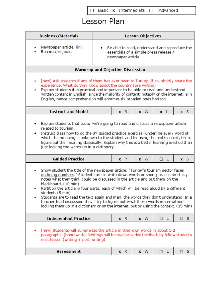 TESOL Lesson Plan 02 | PDF | Reading Comprehension | Lesson Plan