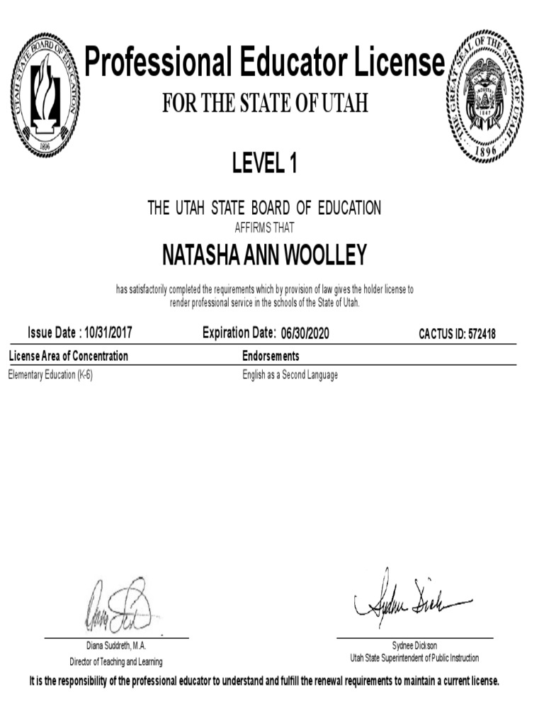Utah Professional Educator License Details | PDF
