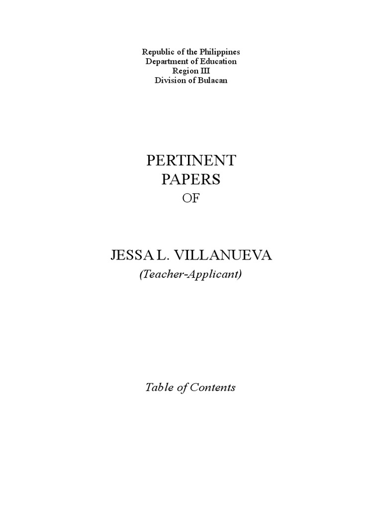Pertinent Documents of Teacher Applicant Jessa L. Villanueva for Review ...