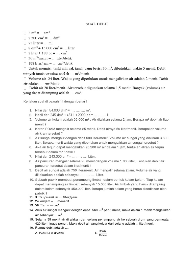 Soal dan Contoh Debit Air | PDF | Memasak, Makanan, & Anggur | Griya ...
