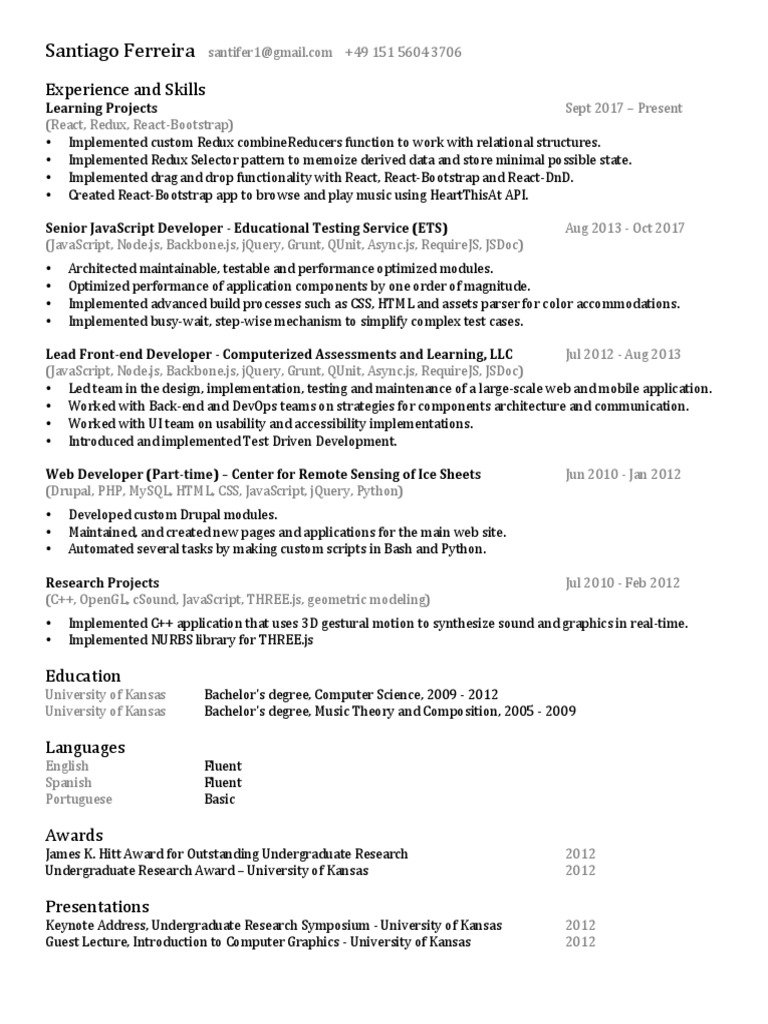 Santiago Ferreira - CV | Download Free PDF | Java Script | J Query