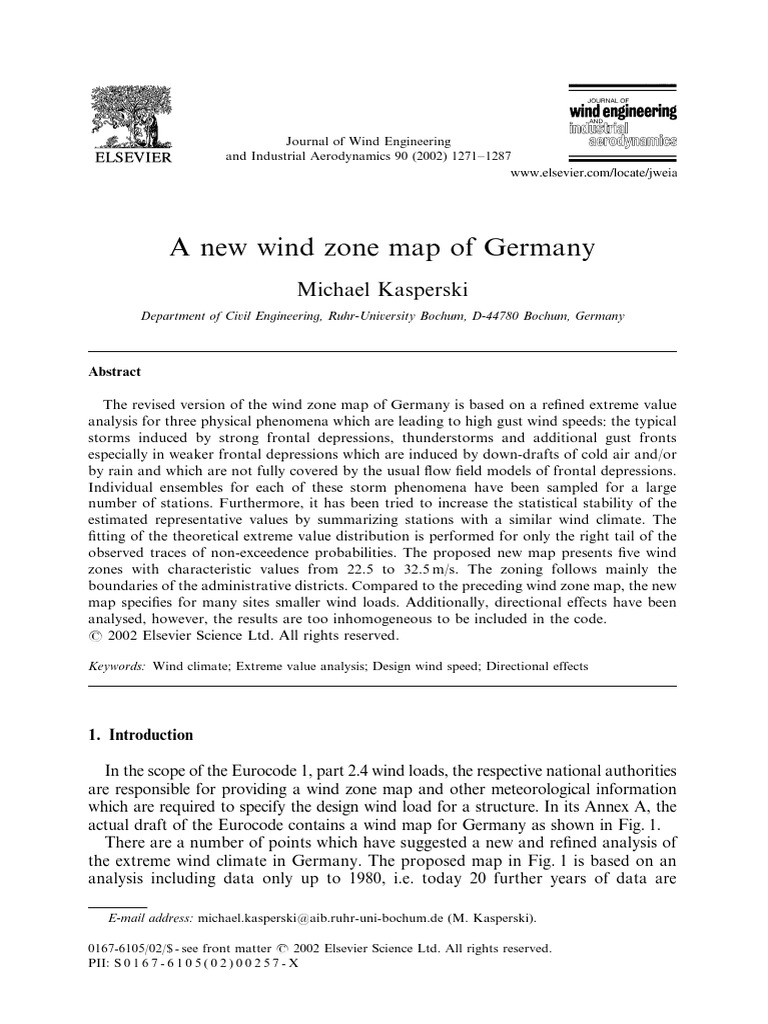 Kasperski 2002 A New Wind Zone Map of Germany PDF | PDF | Wound | Mean