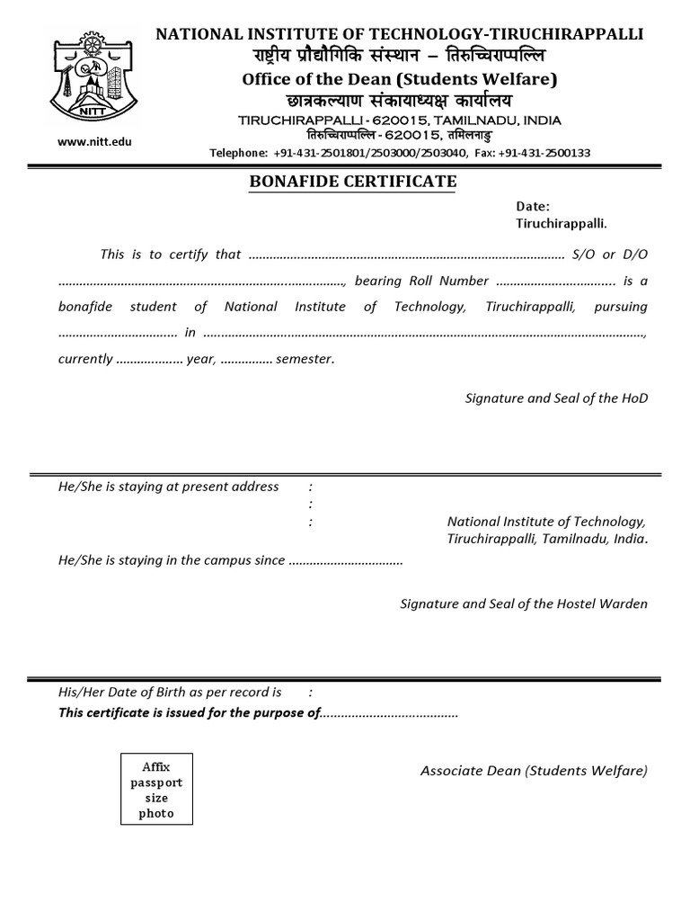 Bonafide Certificate 2016 | PDF | Government And Personhood