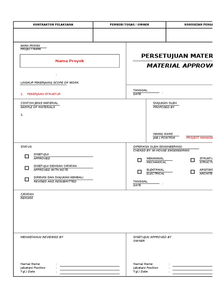 Form Persetujuan Material Lembar Approval | PDF