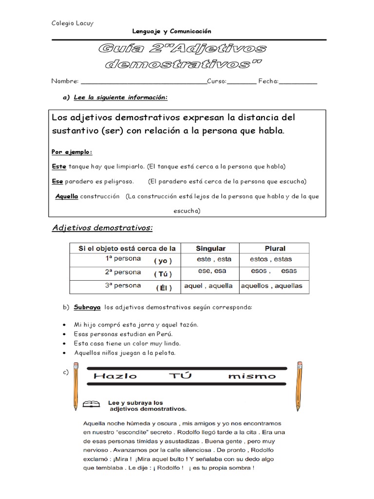 Actividades de Adjetivos Demostrativos | PDF