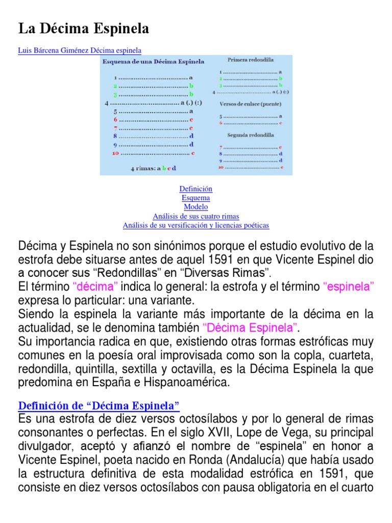La Décima Espinela | PDF | Metro (poesía) | Forma Stanzaica