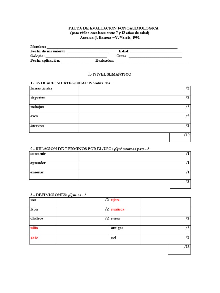 Evaluación Fonoaudiológica PEFE 7-12 años | PDF