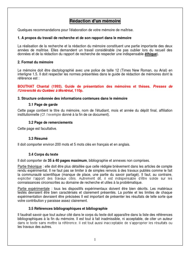 Guide Rédaction Mémoire MAJdec2012 | PDF | Expérience | Bibliographie