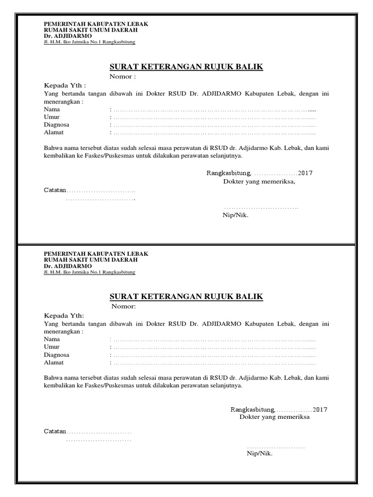 Form Surat Rujuk Balik | PDF