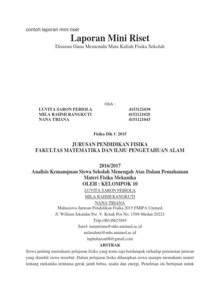 Contoh Mini Riset Pendidikan - Aneka Contoh