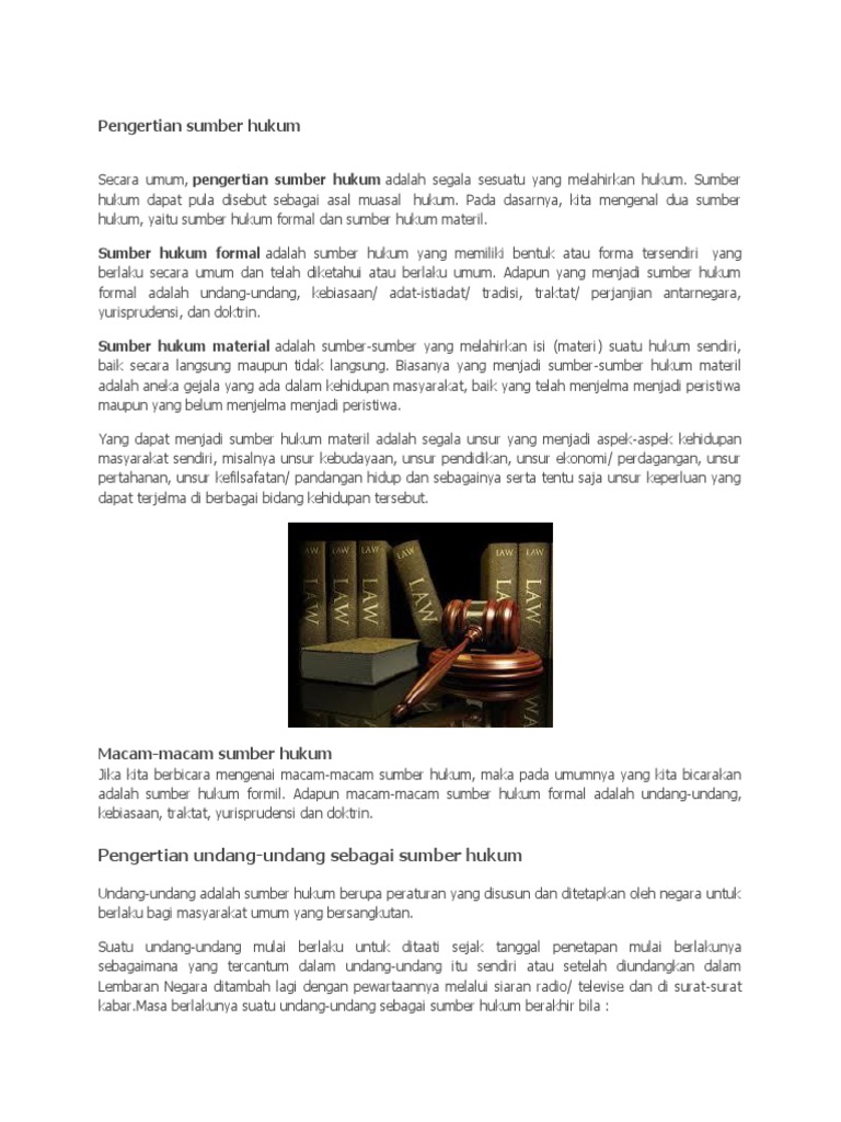 Pengertian dan Macam Sumber Hukum | PDF