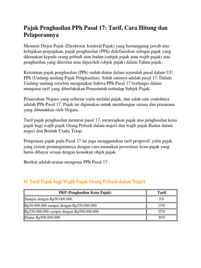Tarif PPh Pasal 17 dan Perhitungannya | PDF