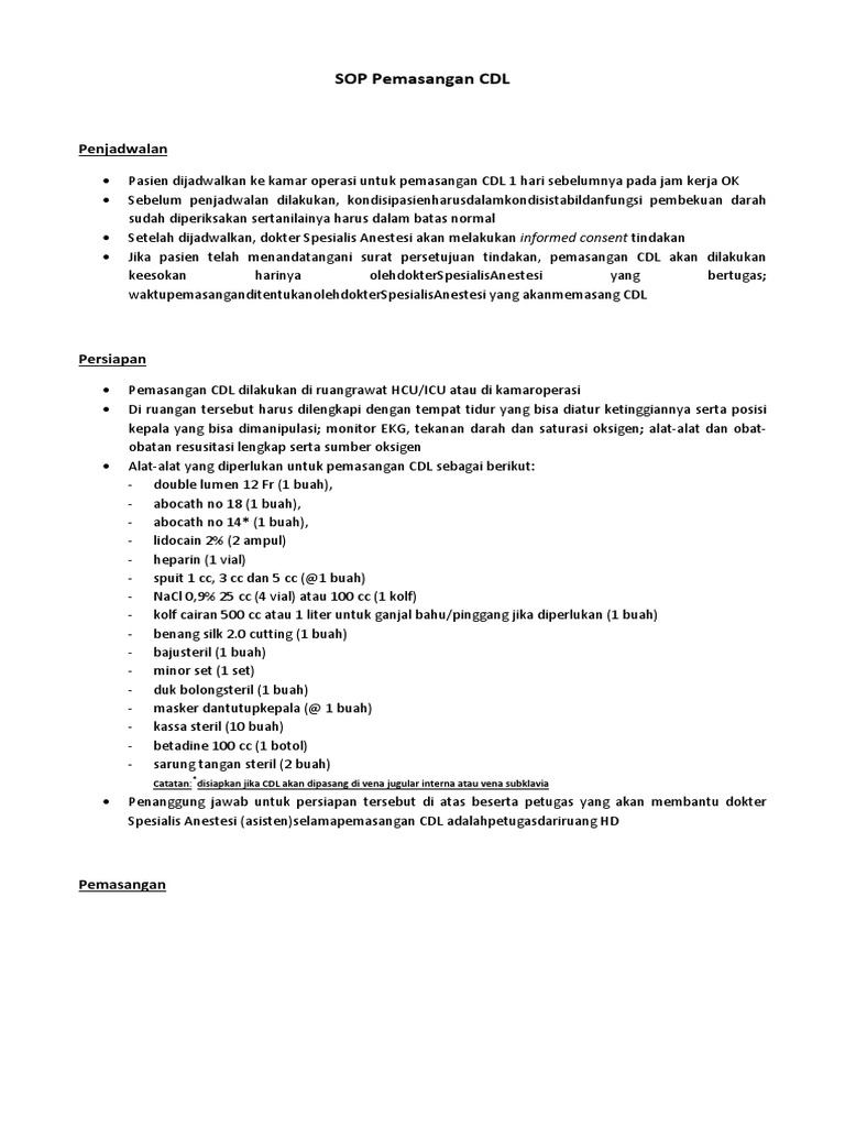 SOP Pemasangan CDL Revisi 1 | PDF